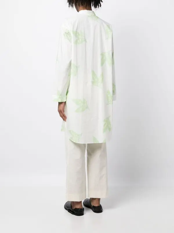 BODE Leaf-print Band-collar Shirt