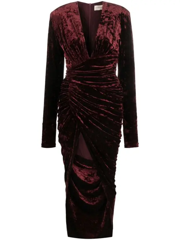 Alexandre Vauthier Draped Asymmetric Velour Dress - Red