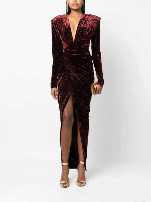 Alexandre Vauthier Draped Asymmetric Velour Dress - Red