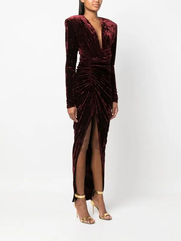 Alexandre Vauthier Draped Asymmetric Velour Dress - Red
