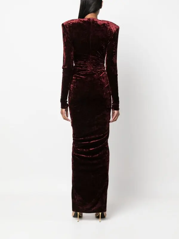 Alexandre Vauthier Draped Asymmetric Velour Dress - Red