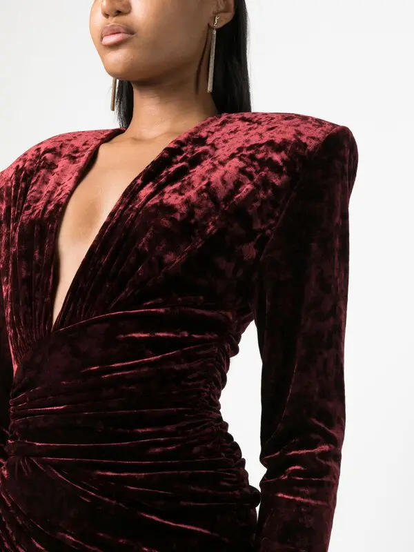 Alexandre Vauthier Draped Asymmetric Velour Dress - Red