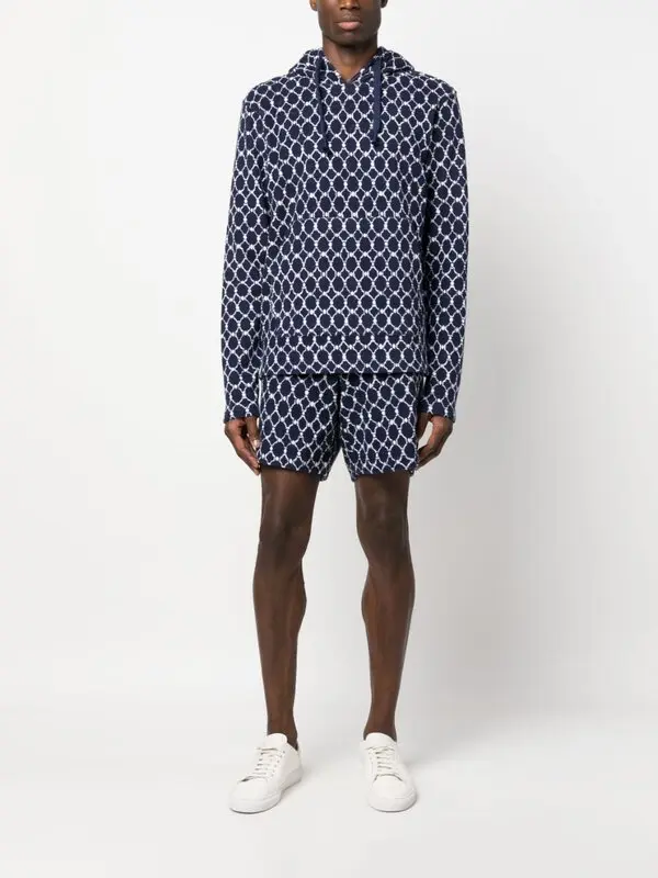Orlebar Brown Geometric-pattern Terry-cloth Hoodie - Blue