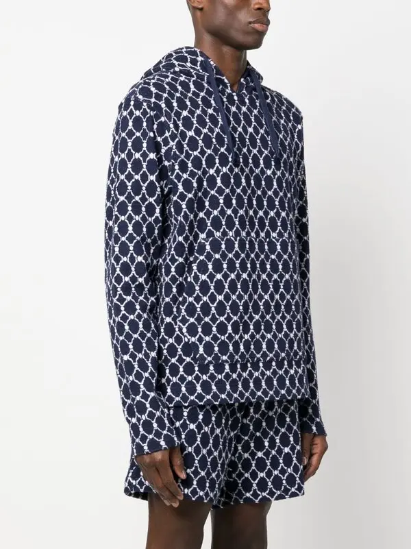 Orlebar Brown Geometric-pattern Terry-cloth Hoodie - Blue