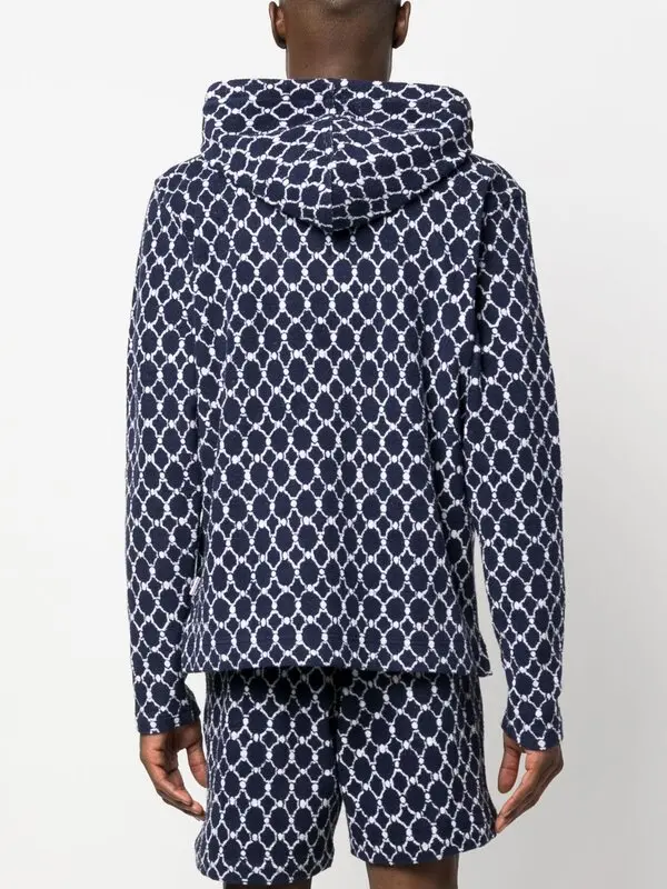 Orlebar Brown Geometric-pattern Terry-cloth Hoodie - Blue