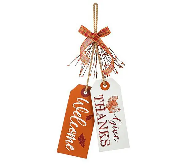 GLITZHOME 24'h Thanksgiving Wooden 'give Thanks Door Hanger - One-color