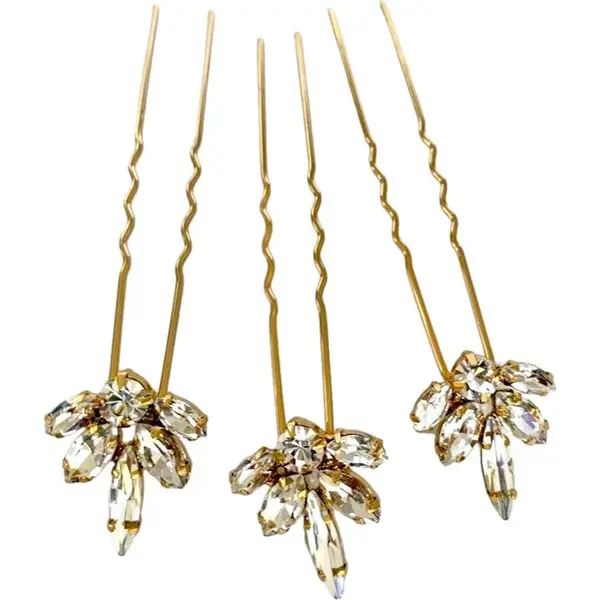 Brides & Hairpins Coco Crystal Hair Pins Set Of 3 - Gold