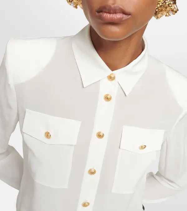 Balmain Crepe De Chine Shirt With Buttoned Pockets - White