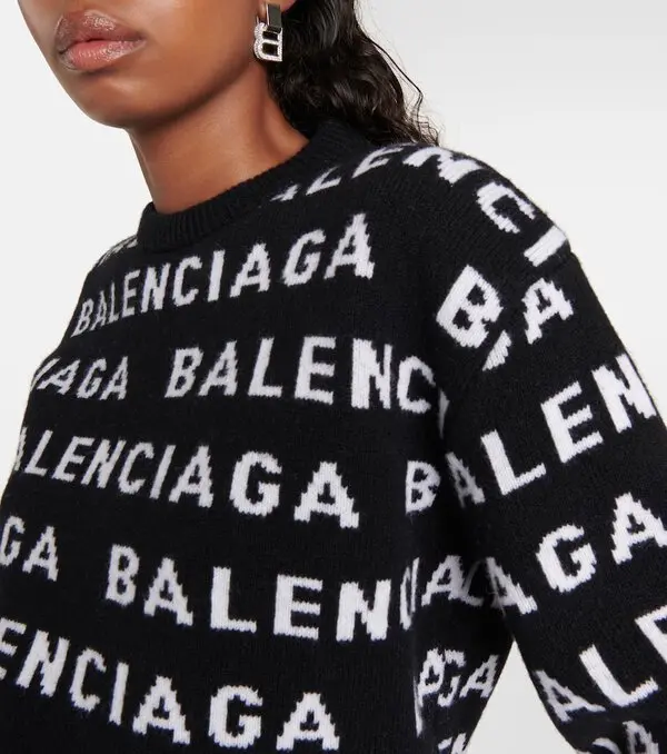 Balenciaga Logo Wool Sweater - Black | Editorialist