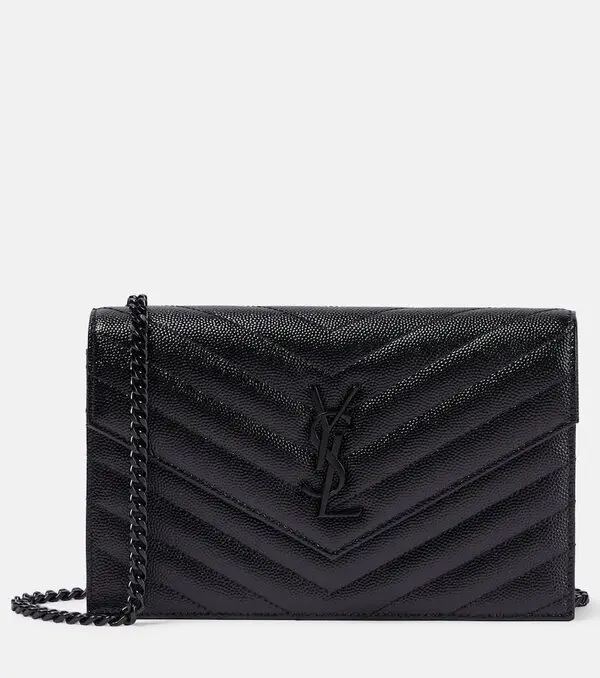 Saint Laurent Cassandre Matelassé Envelope Leather Wallet On Chain - Black