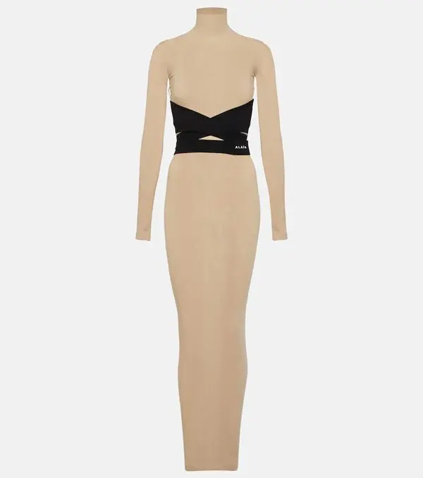 Alaïa Turtleneck Jersey Maxi Dress With Detachable Belt