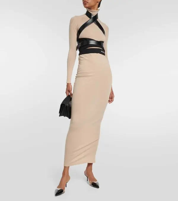 Alaïa Turtleneck Jersey Maxi Dress With Detachable Belt