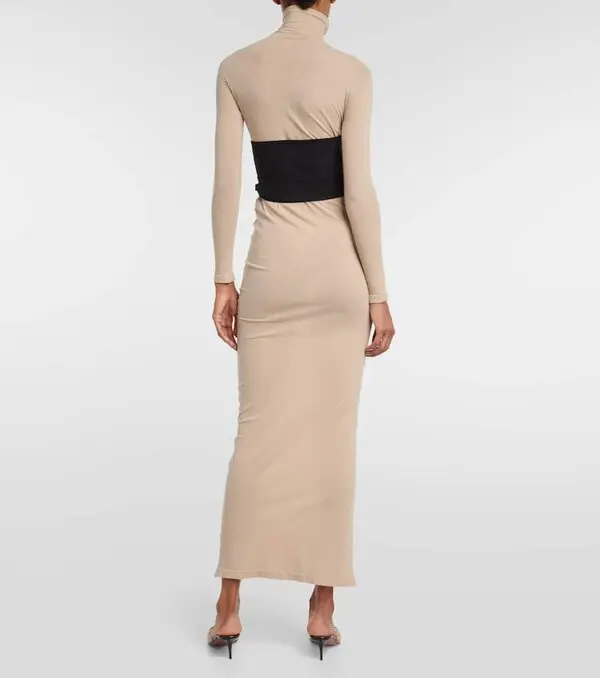Alaïa Turtleneck Jersey Maxi Dress With Detachable Belt