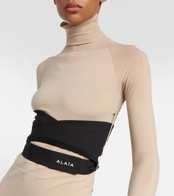 Alaïa Turtleneck Jersey Maxi Dress With Detachable Belt