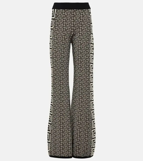 Balmain Monogram Flared Wool-blend Pants