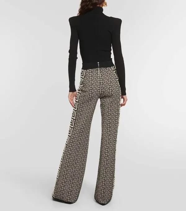 Balmain Monogram Flared Wool-blend Pants