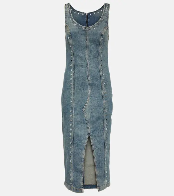 Blumarine Embellished Denim Midi Dress