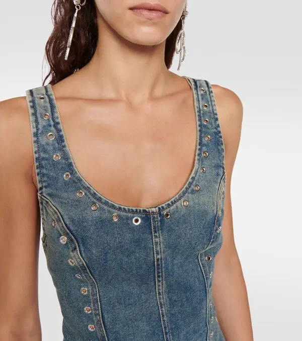 Blumarine Embellished Denim Midi Dress