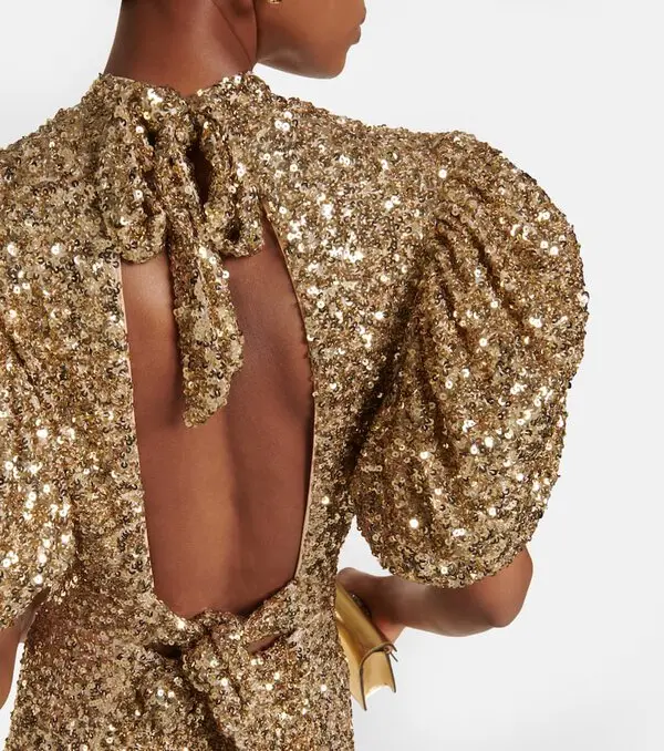 Rotate By Birger Christensen Sequined Puff-Sleeve Midi Dress - Gold - 20%  Off | Editorialist