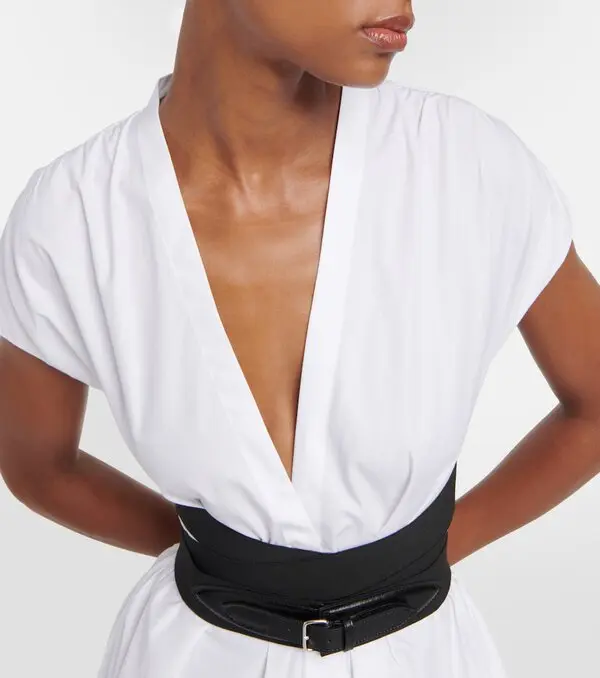 Alaïa Belted Cotton Poplin Midi Shirt Dress