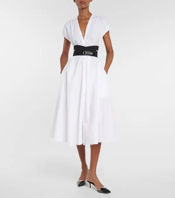 Alaïa Belted Cotton Poplin Midi Shirt Dress