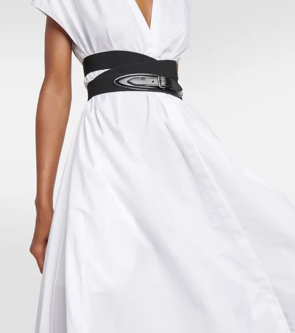 Alaïa Belted Cotton Poplin Midi Shirt Dress