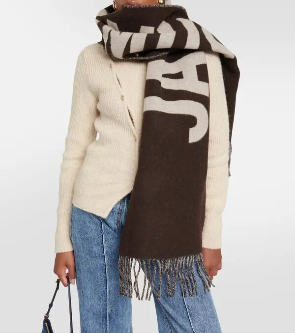 Jacquemus Charpe Logo Virgin Wool Scarf - Brown