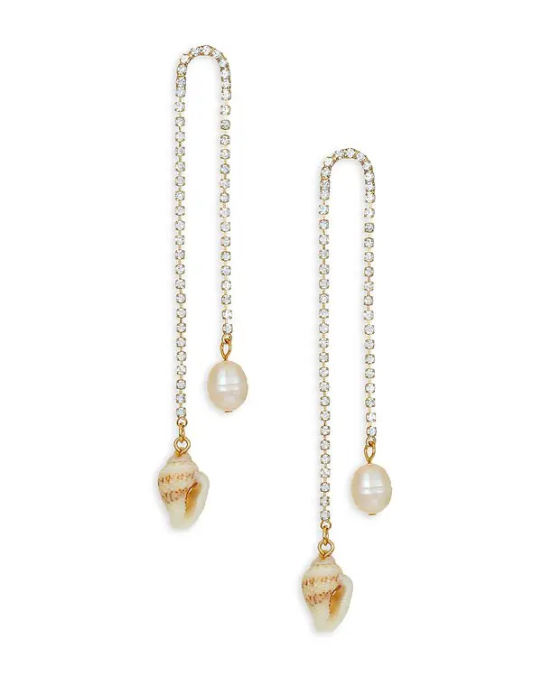 Ettika Cultured Freshwater Pearl, Shell, And Crystal Vacation Chain Drop Earrings - Gold