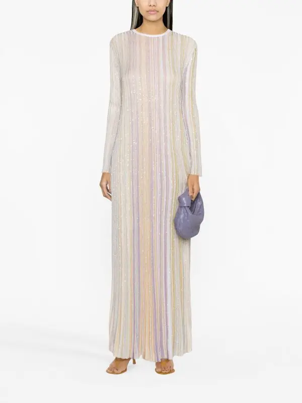 vertical stripe pleated dress Long vertical striped dress in viscose blend with sequins