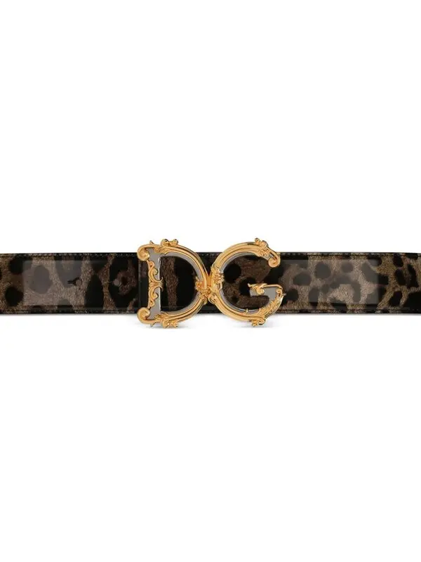 Dolce & Gabbana Leopard-print Belt With Logo Buckle - Brown