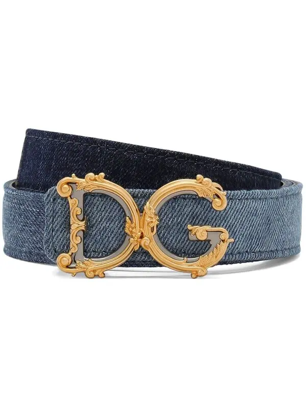 Dolce & Gabbana Logo-plaque Denim Belt - Blue