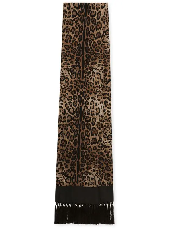 Dolce & Gabbana Fringed Leopard-print Silk Scarf - Brown