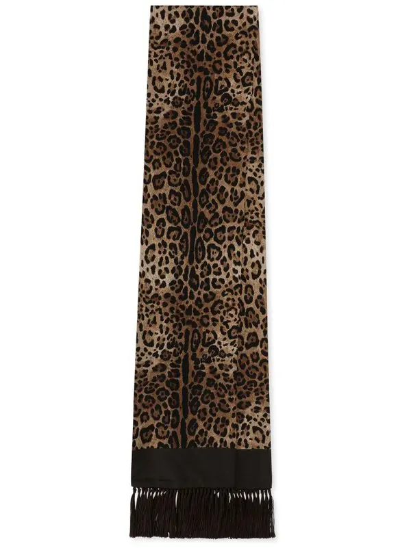 Dolce & Gabbana Fringed Leopard-print Silk Scarf