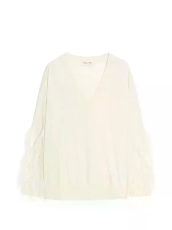 Valentino Garavani Feather-detail Wool Sweater - Neutrals