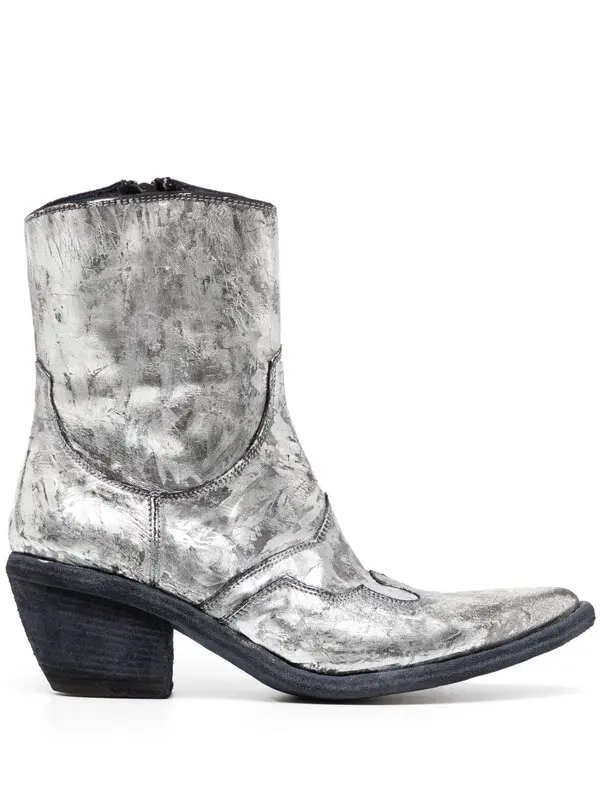 MADISON MAISON Laminated Leather Ankle Boots - Silver