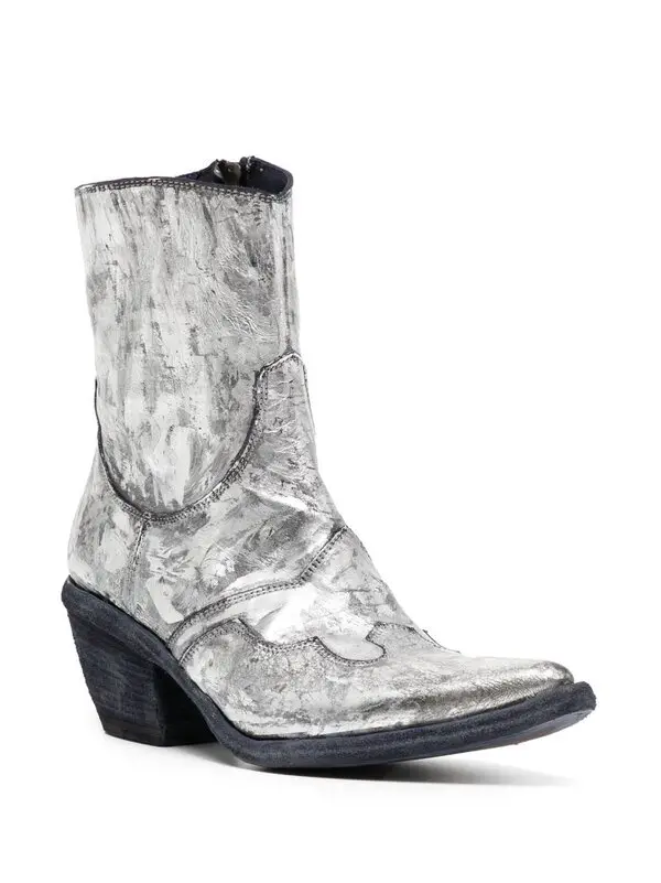 MADISON MAISON Laminated Leather Ankle Boots - Silver