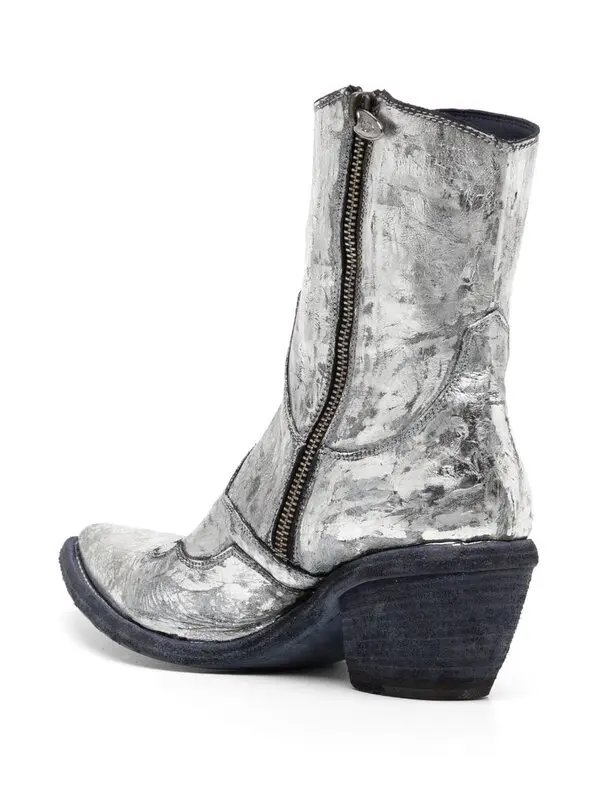MADISON MAISON Laminated Leather Ankle Boots - Silver