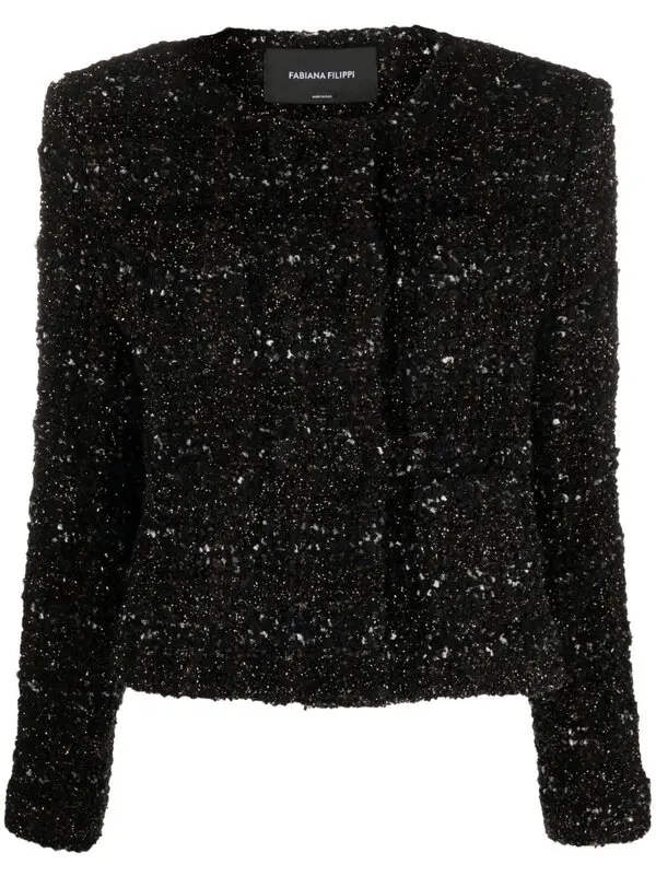Fabiana Filippi Collarless Tweed Jacket - Black