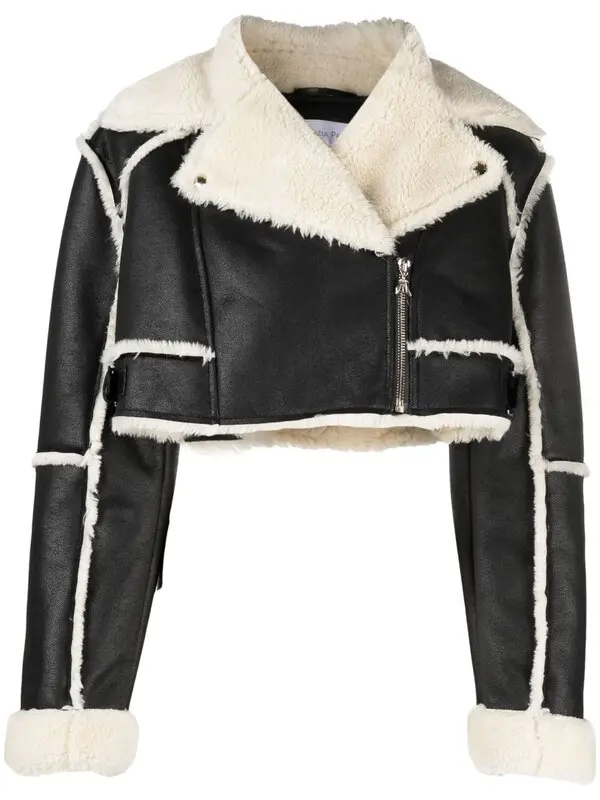 Patrizia Pepe Shearling-trim Cropped Jacket - Black