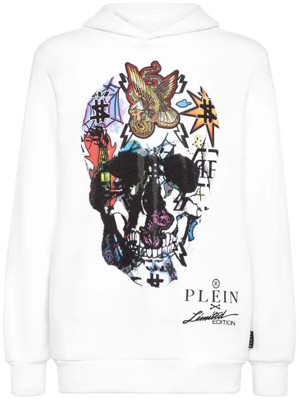 Philipp Plein Skull-print Crystal-embellished Hoodie - White