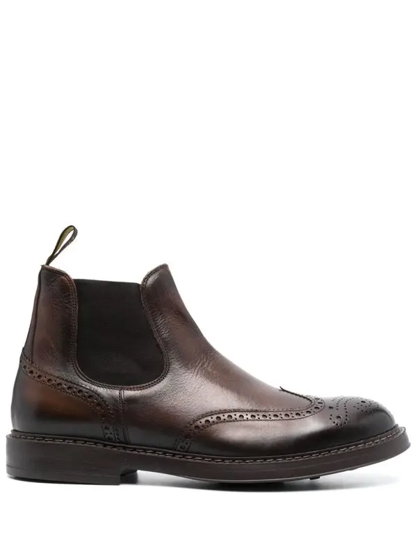 DOUCAL'S Perforated Leather Ankle Boots - Brown