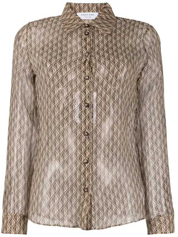 MARINE SERRE Moon Diamant Silk Shirt - Neutrals