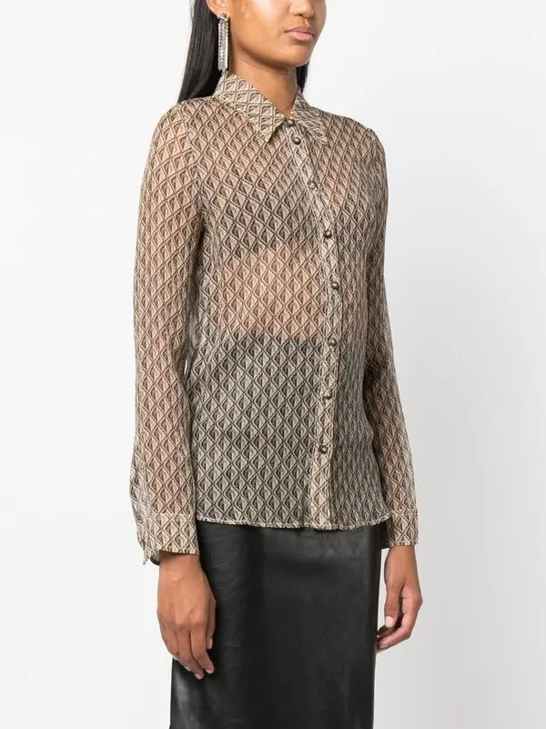 MARINE SERRE Moon Diamant Silk Shirt - Neutrals
