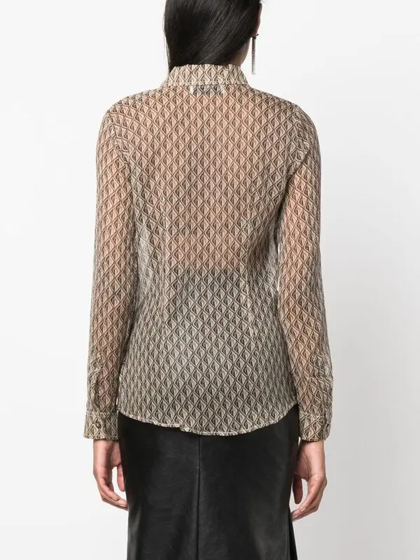 MARINE SERRE Moon Diamant Silk Shirt - Neutrals