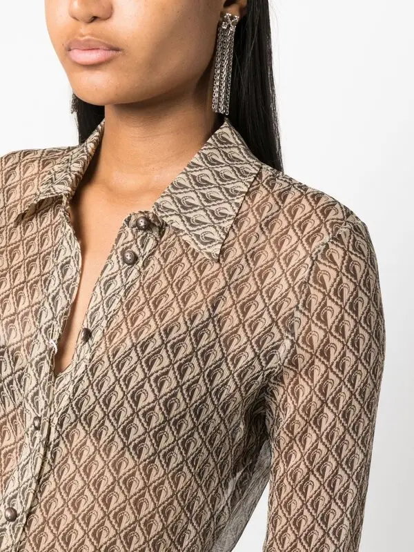 MARINE SERRE Moon Diamant Silk Shirt - Neutrals