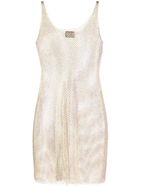 Santa Brands Crystal-embellished Chainmail Mini Dress - Neutrals