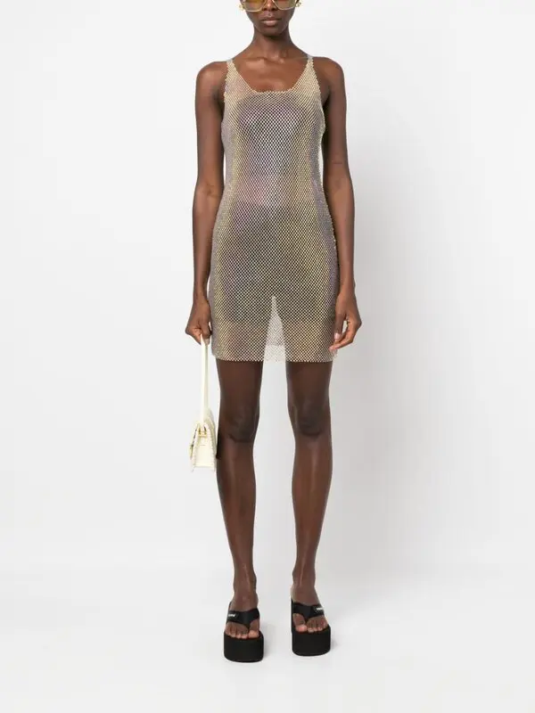SANTA BRANDS Crystal-embellished Chainmail Mini Dress - Neutrals
