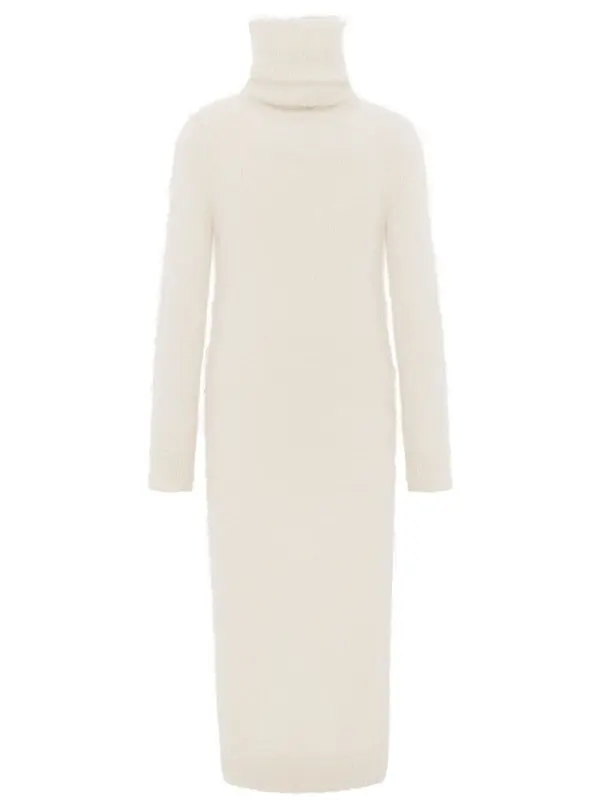 Saint Laurent Roll-neck Mohair Long Dress - Neutrals