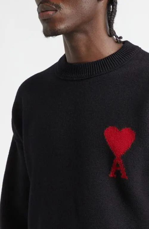 Ami De Coeur Monogram Crewneck Sweater - 009 Noir/rouge