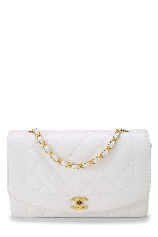 Chanel Quilted Caviar Diana Flap Bag Medium - White